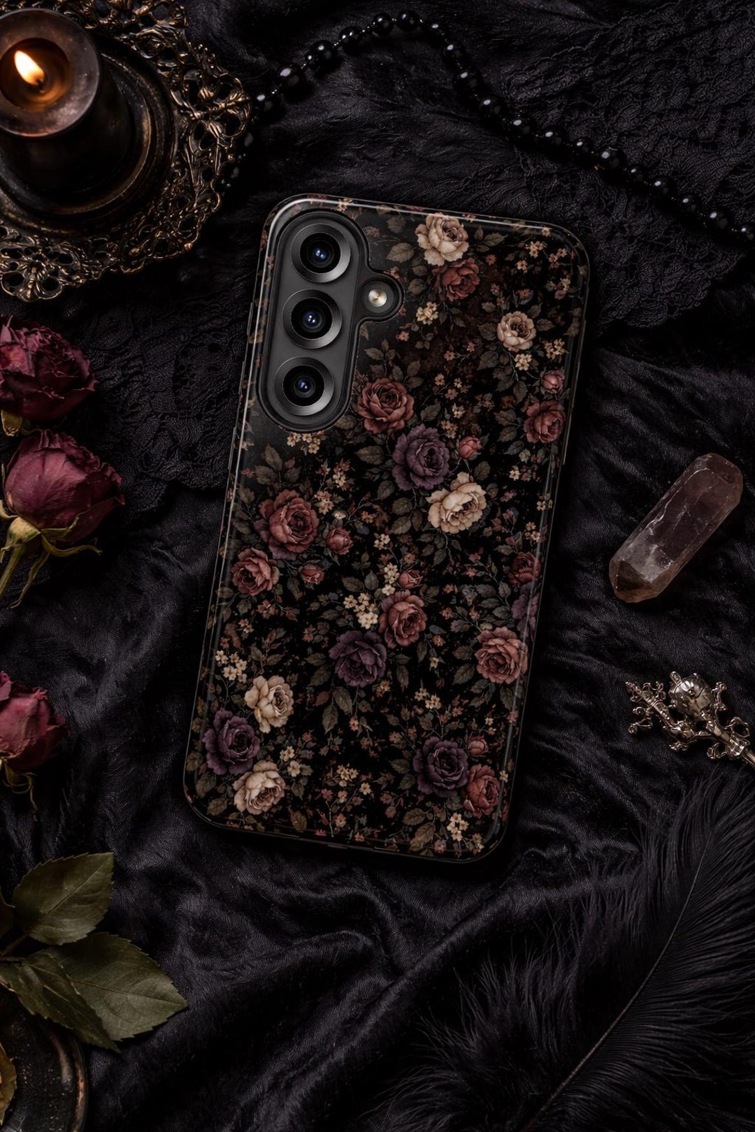 Dark Cottagecore Floral Phone Cover | Vintage Rose Whimsigoth Design ...