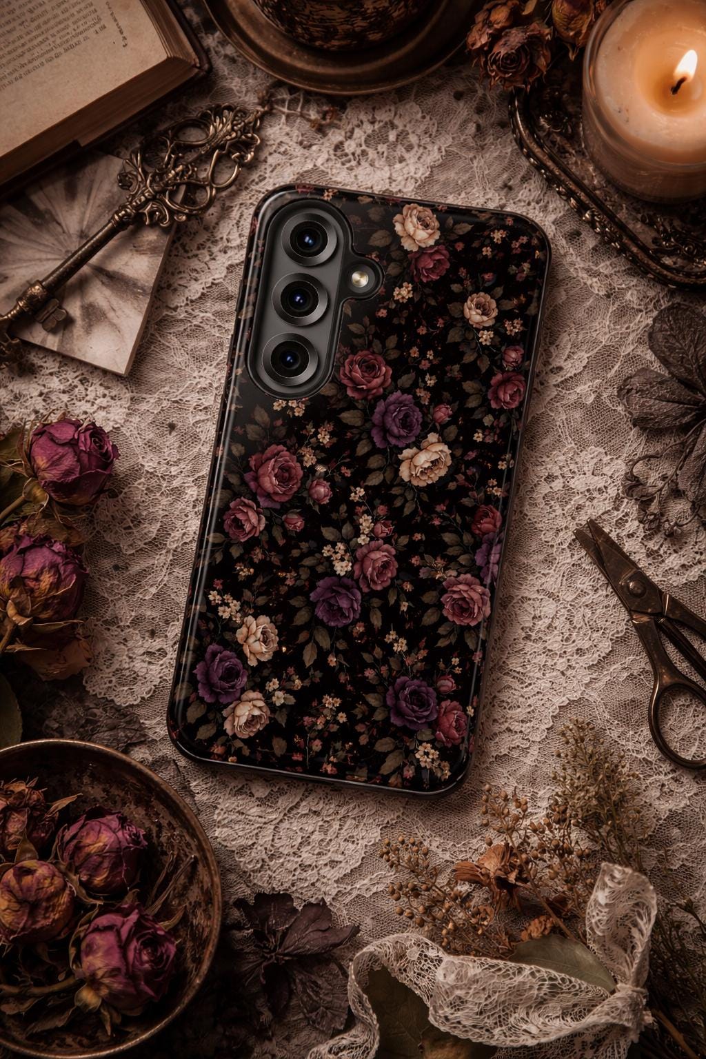 Dark Cottagecore Floral Phone Cover | Vintage Rose Whimsigoth Design ...