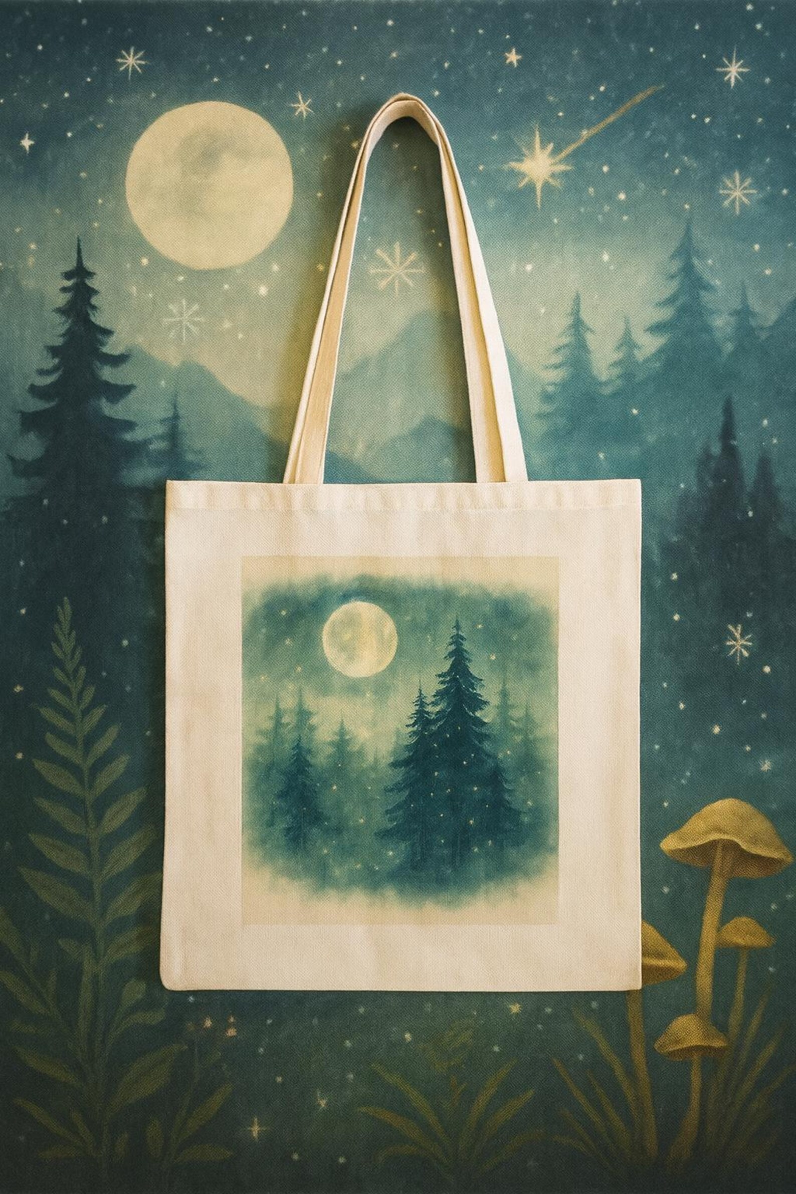 Enchanted Moonlit Forest Tote | Woodland Art Bag | Nature Lover Gift ...