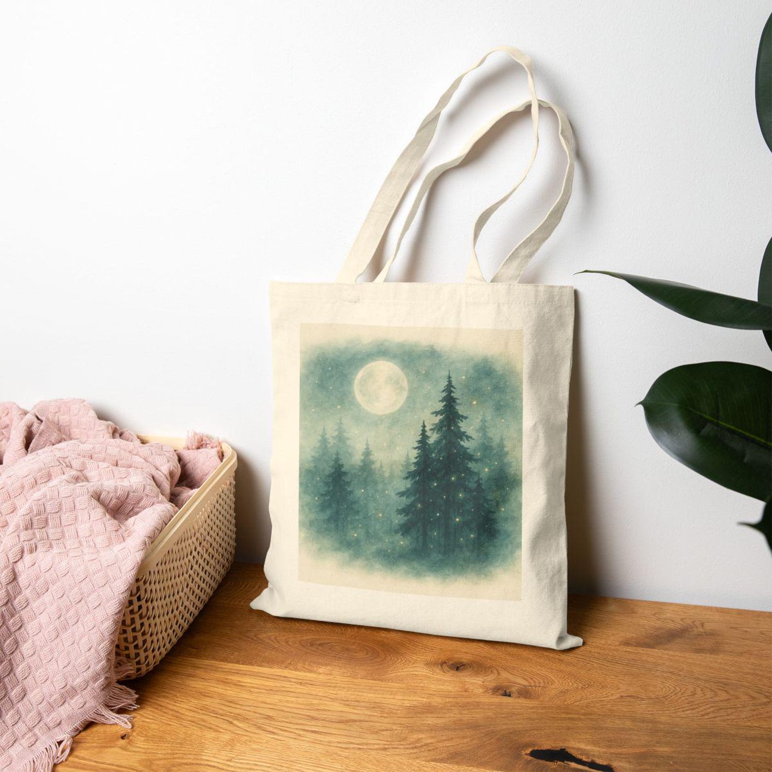 Enchanted Moonlit Forest Tote | Woodland Art Bag | Nature Lover Gift ...
