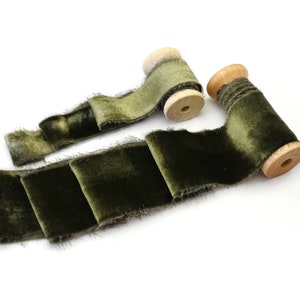 Olive Velvet Ribbon / Wedding Bouquet Ribbons / Green Velvet Raw Edge ...