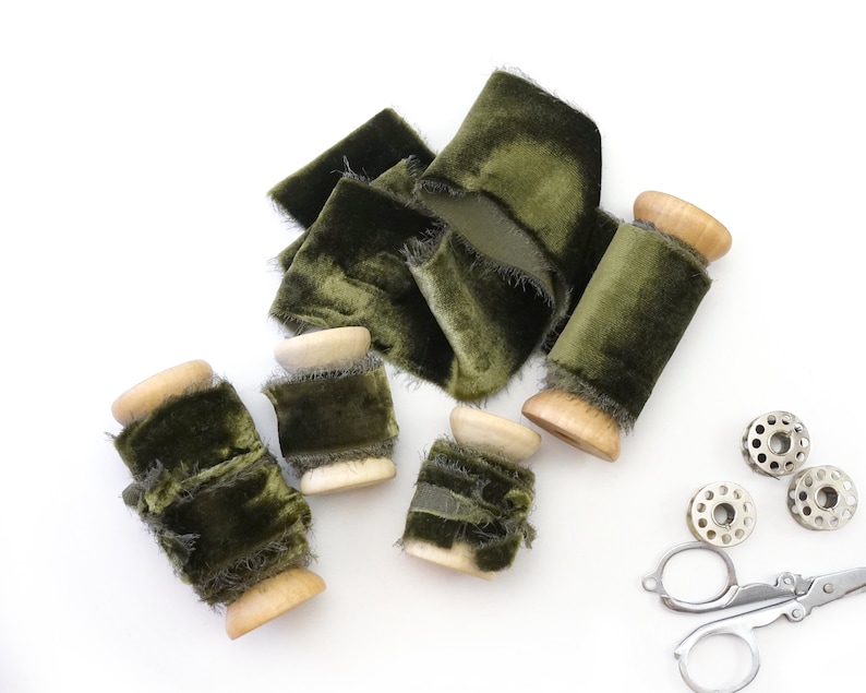 Olive Velvet Ribbon / Wedding Bouquet Ribbons / Green Velvet - Etsy