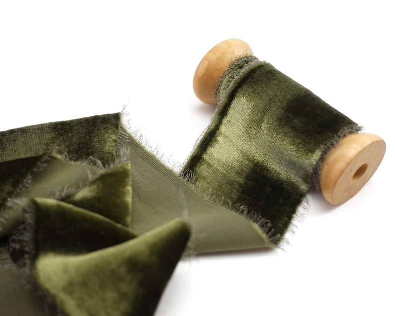 Olive Velvet Ribbon / Wedding Bouquet Ribbons / Green Velvet - Etsy