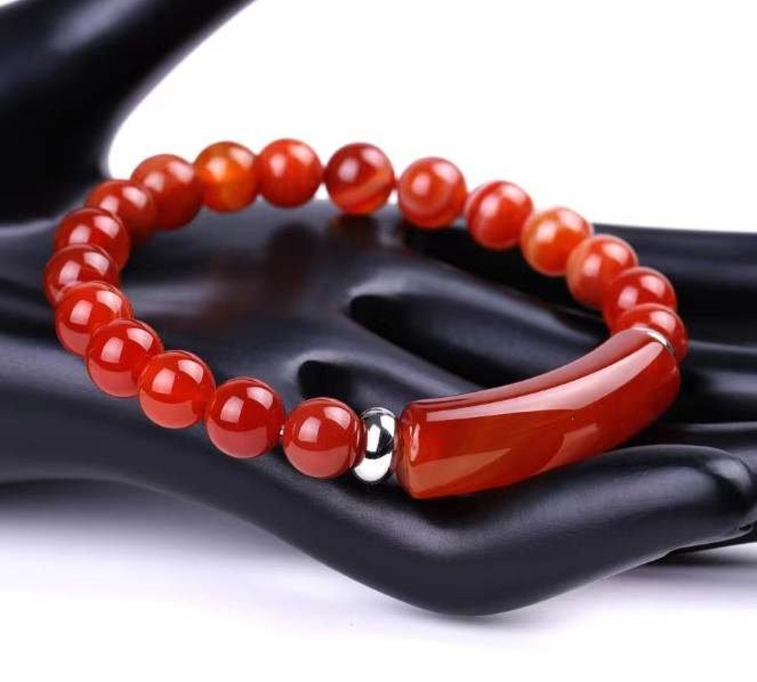 High Quality Natural Stone Red Agate, Bracelets Red Striped Agate 8mm ...