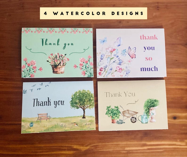 Watercolor Thank You Cards: Printable Floral Gratitude Notes (PDF) - Etsy