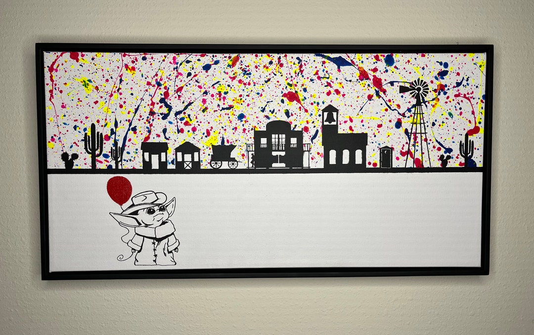 Grogu (baby Yoda) in a Cowboy Hat With His Red Balloon Going to the Old ...