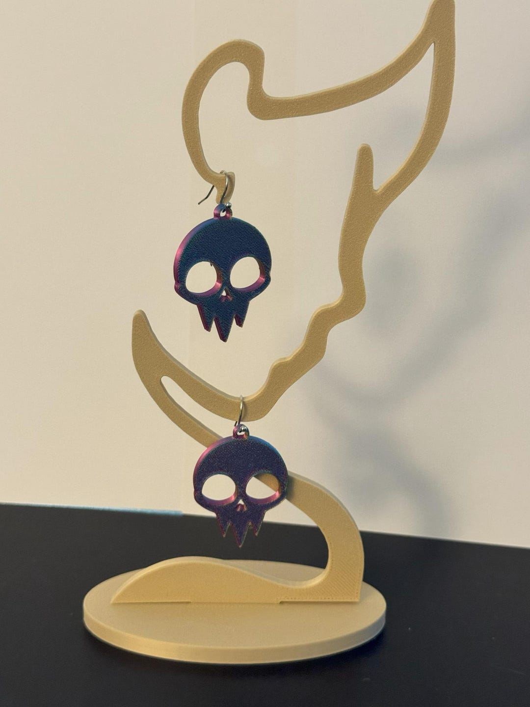 3D Printed Skull Earrings - Black & Oil Slick Earrings - Etsy UK