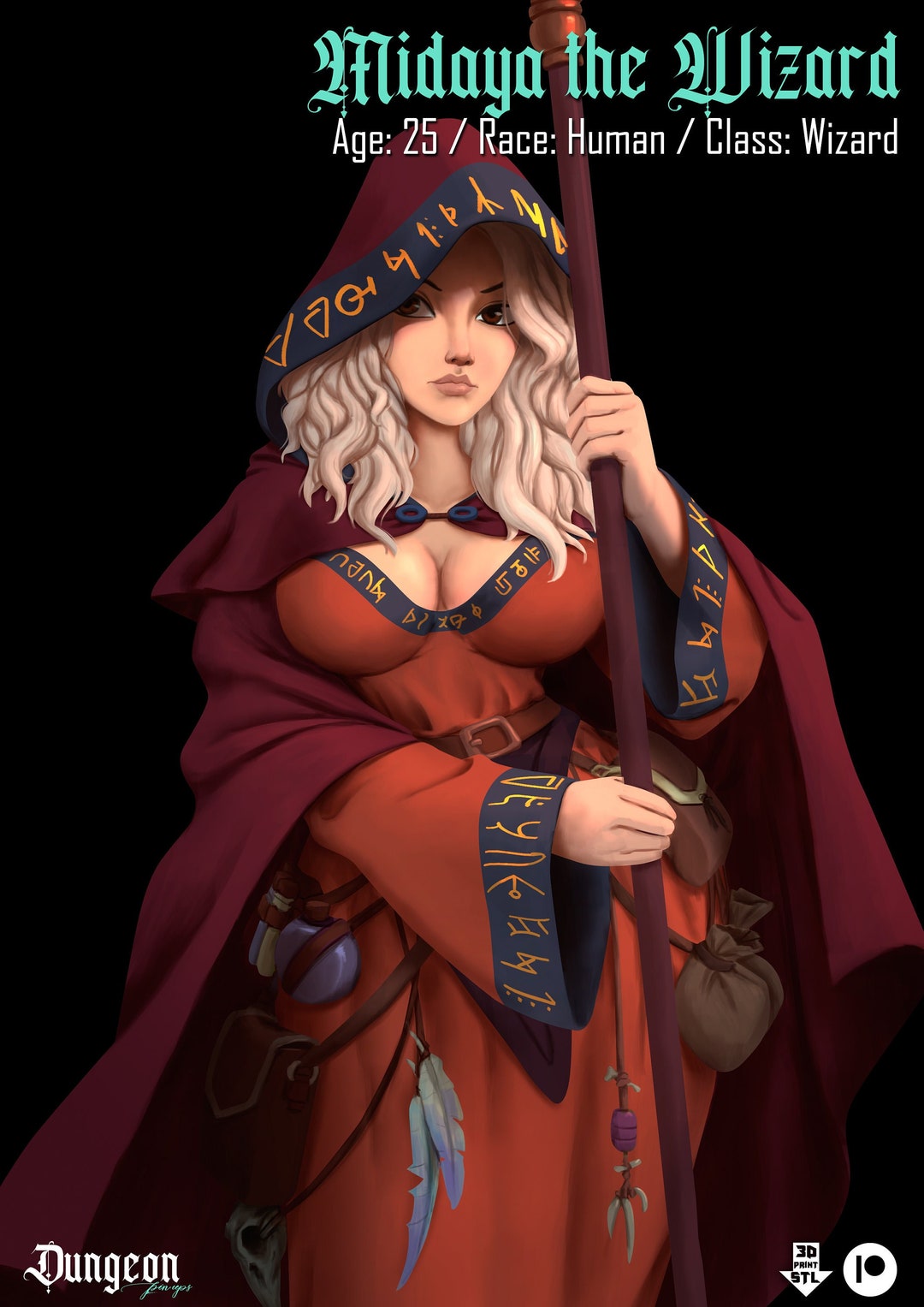 Midaya the Wizard: Female Wizard Dungeon Pin-ups RN Estudio RPG Fantasy Miniature D&D Pathfinder ...