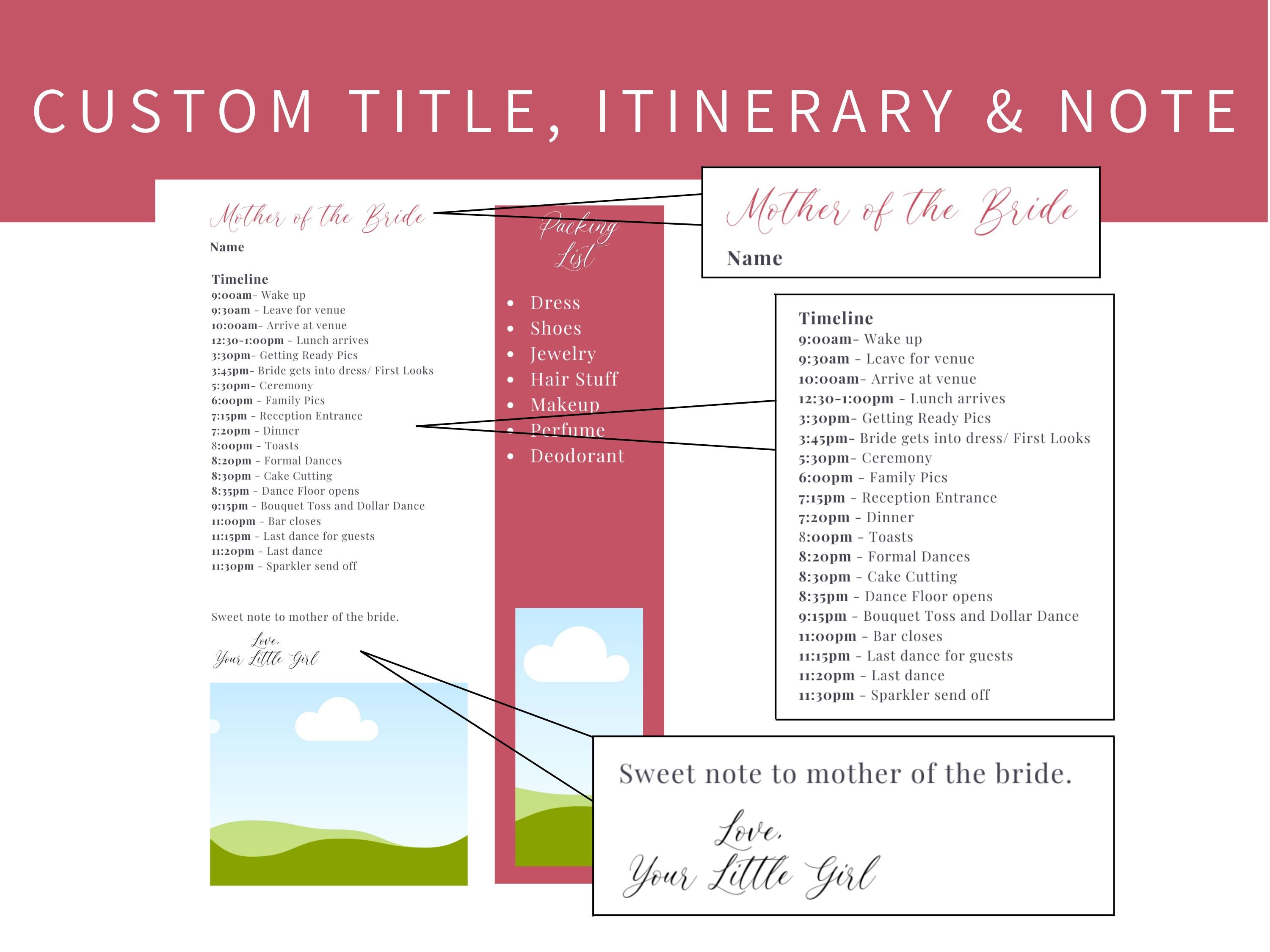 Wedding Party Itinerary and Packing Lists Template 10+ Pages for Bride ...
