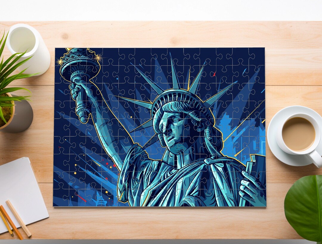 Stylized Statue of Liberty Jigsaw Puzzle | Blue & White NYC Landmark ...