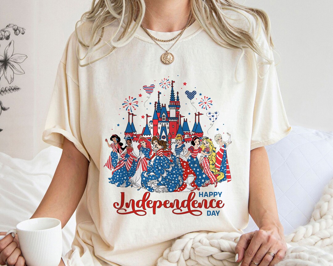 Princesses Happy Independence Day Disney Castle Fourth of July Shirt ...