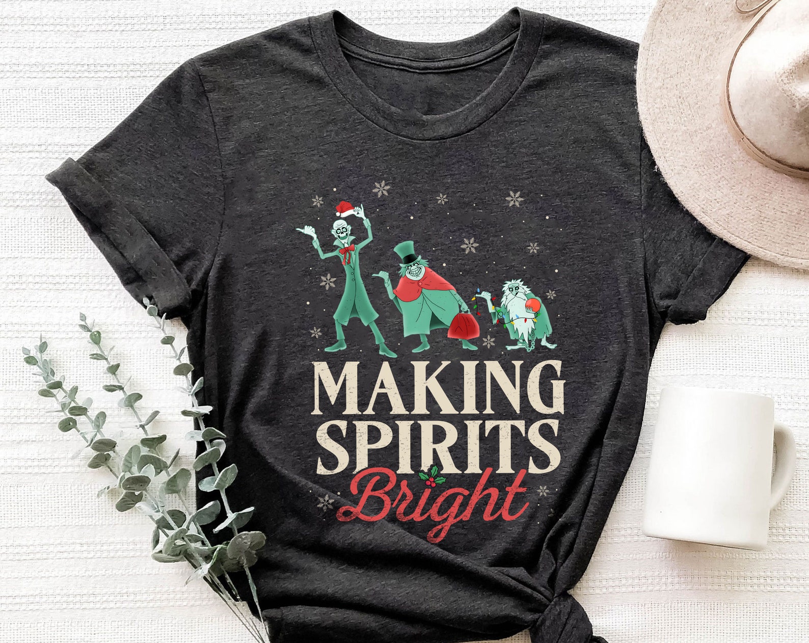 Making Spirits Bright Hitchhiking Ghosts Santa Hat Merry Christmas ...