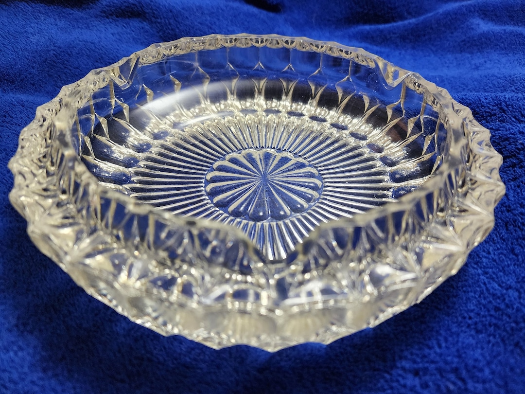 Large Indiana Glass Diamond Point Ashtray Vintage 1960s Blown Pressed