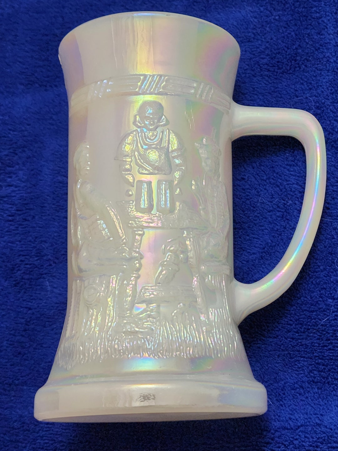 Mid Century Fenton Federal Opalescent Carnival Glass Stein/ Mug With ...