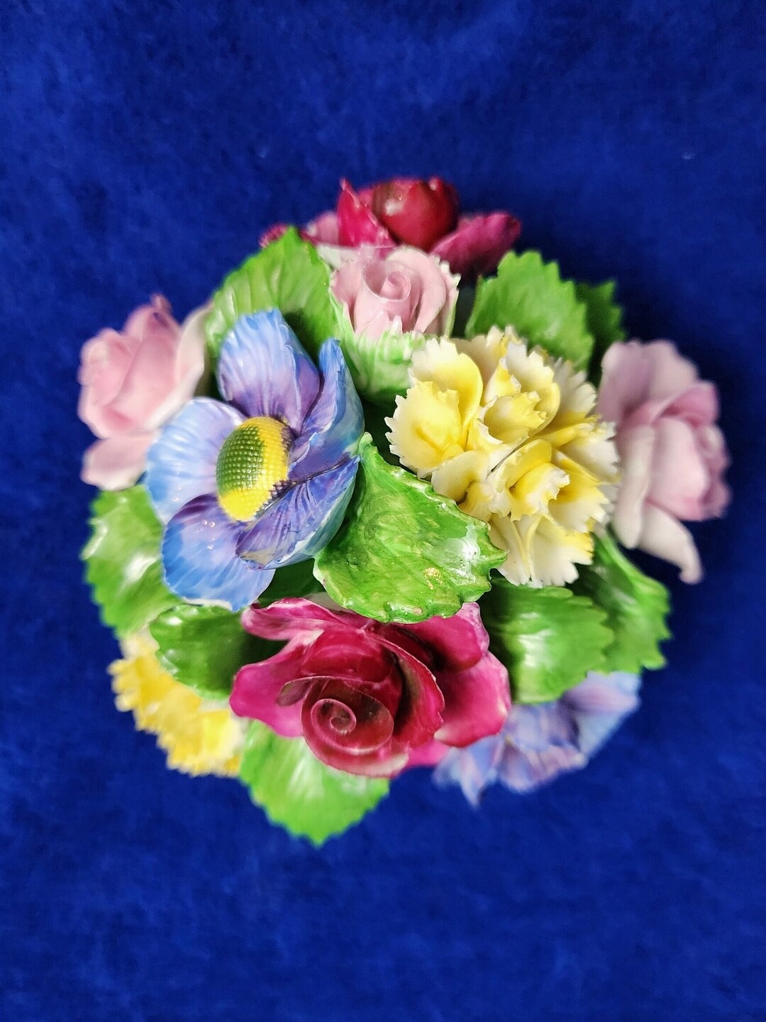 Denton Large 1950s Porcelain Flowers Bone China 3 7/8" Wide. 9 Vibrant ...