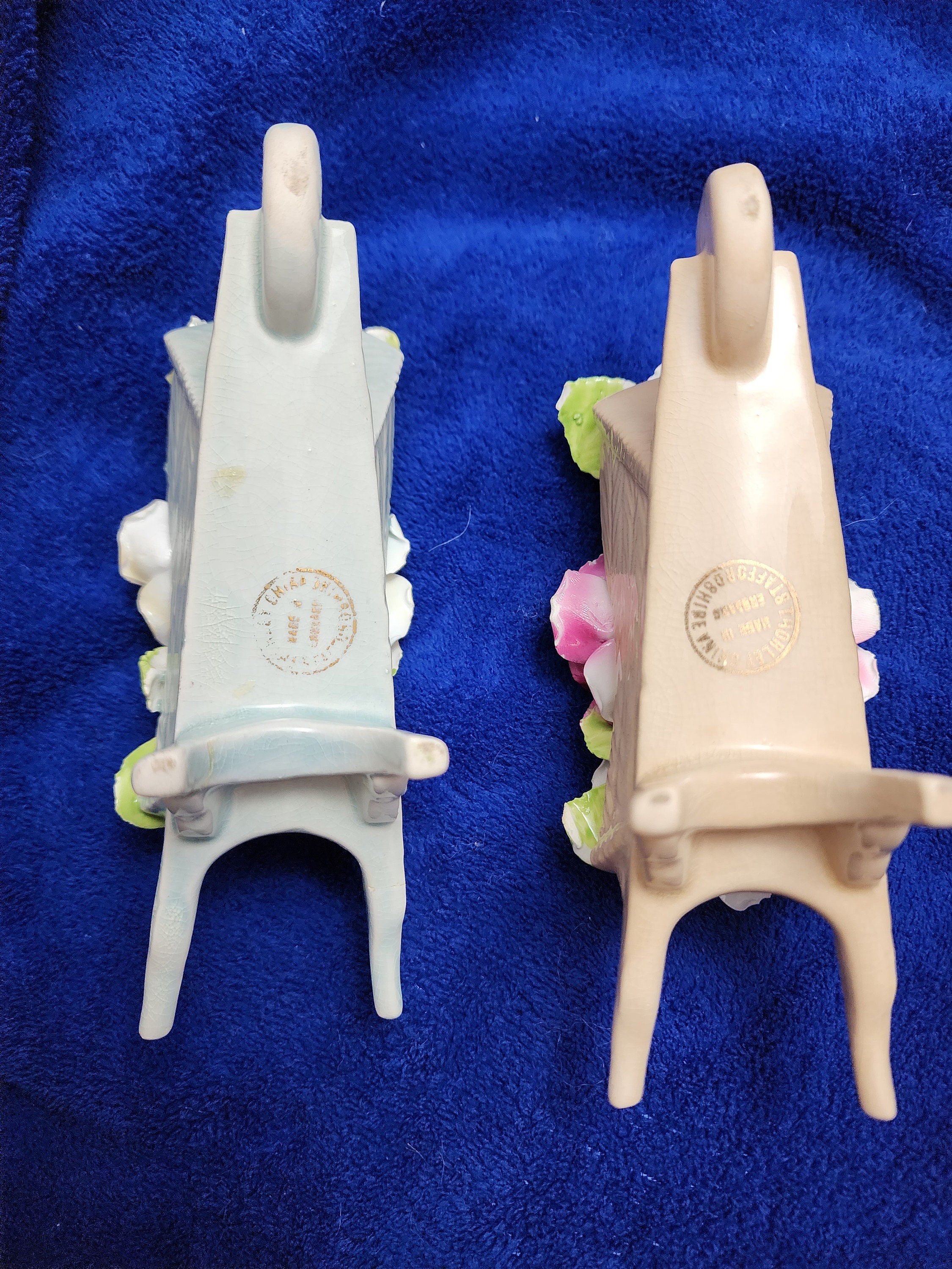 Thorley Porcelain Flowers Bone China. Set of Two Cute Wheel Barrow ...
