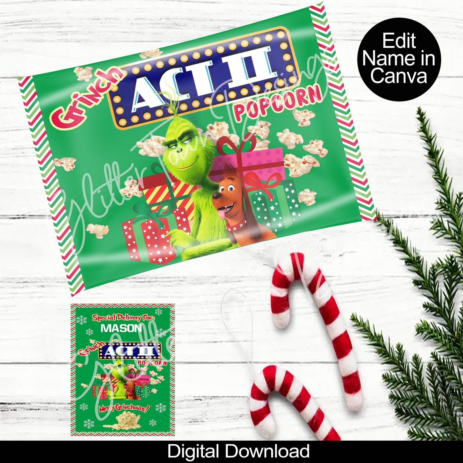 Grinch Popcorn Wrappers Editable Instant Download - Etsy