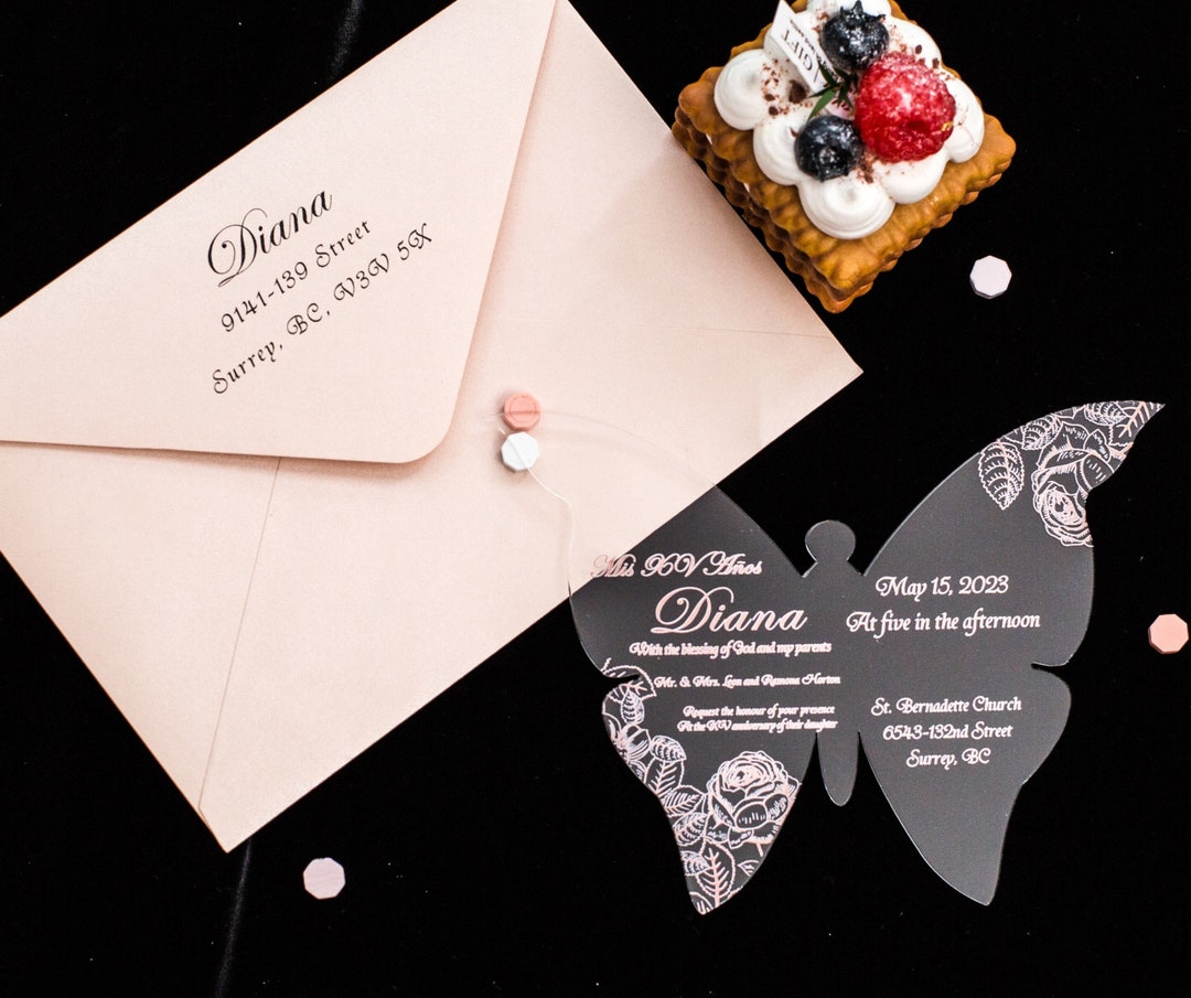 Butterfly Acrylic Invitation Set Clear Acrylic Customize Envelope - Etsy