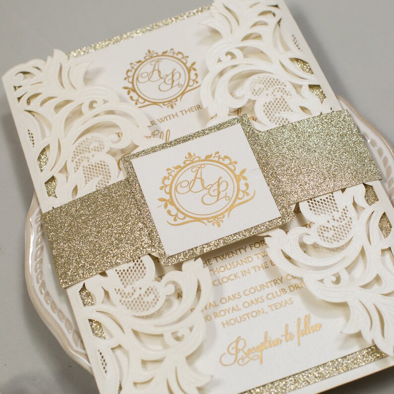 Elegant Foil Combo Invitation Laser Pocket Invitation Card Belly Band ...