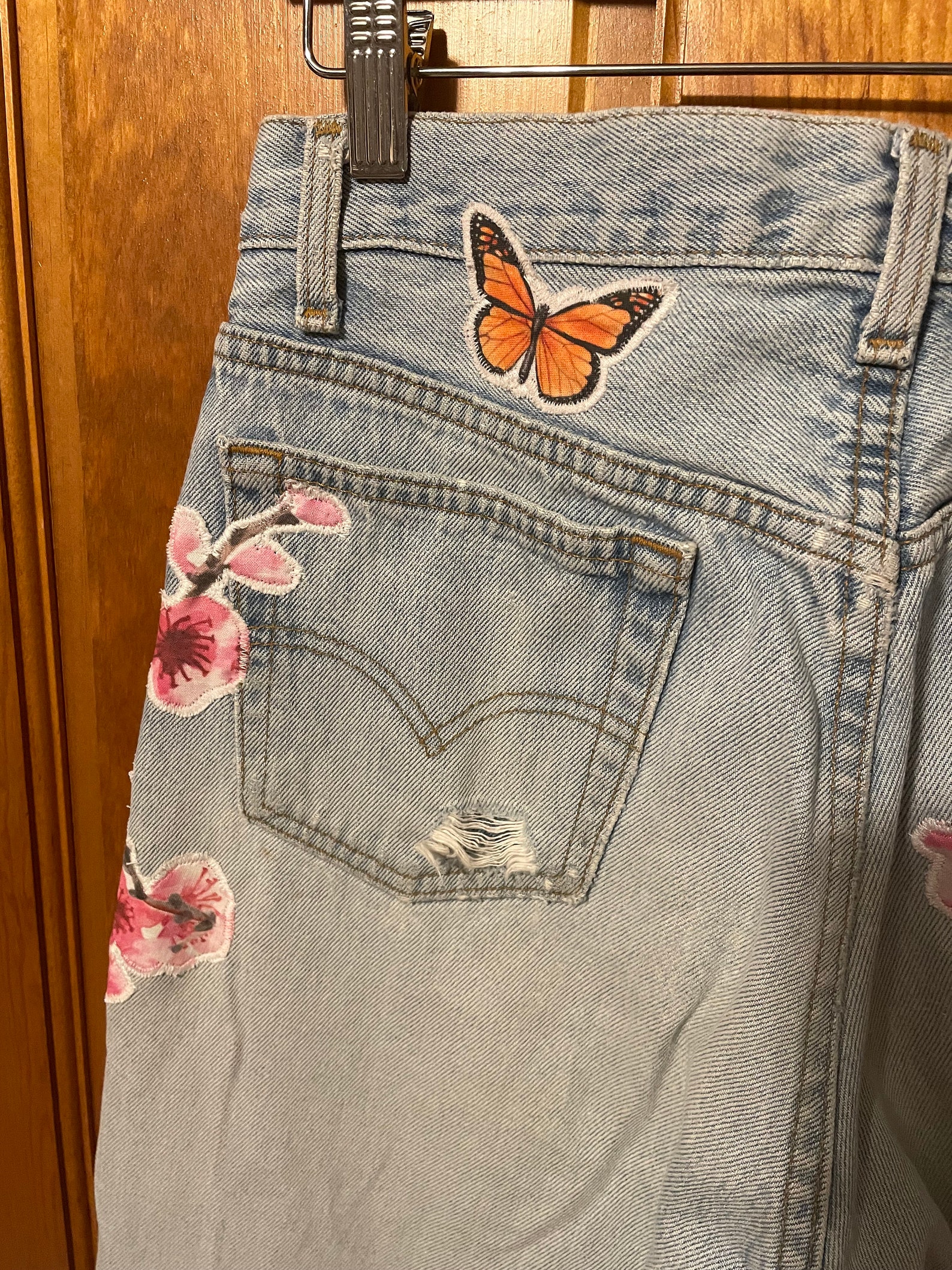 Made to Order Only/ Cherry Blossom Jeans / Monarch Butterfly Jeans ...