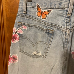 Made to Order Only/ Cherry Blossom Jeans / Monarch Butterfly Jeans ...