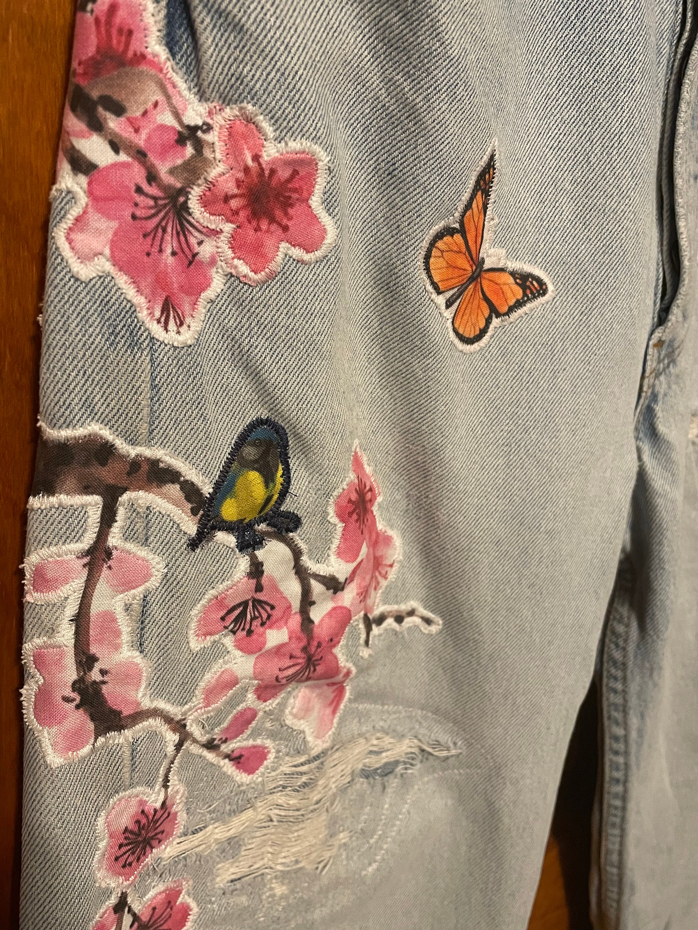 Made to Order Only/ Cherry Blossom Jeans / Monarch Butterfly Jeans / Upcycled Denim Jeans - Etsy