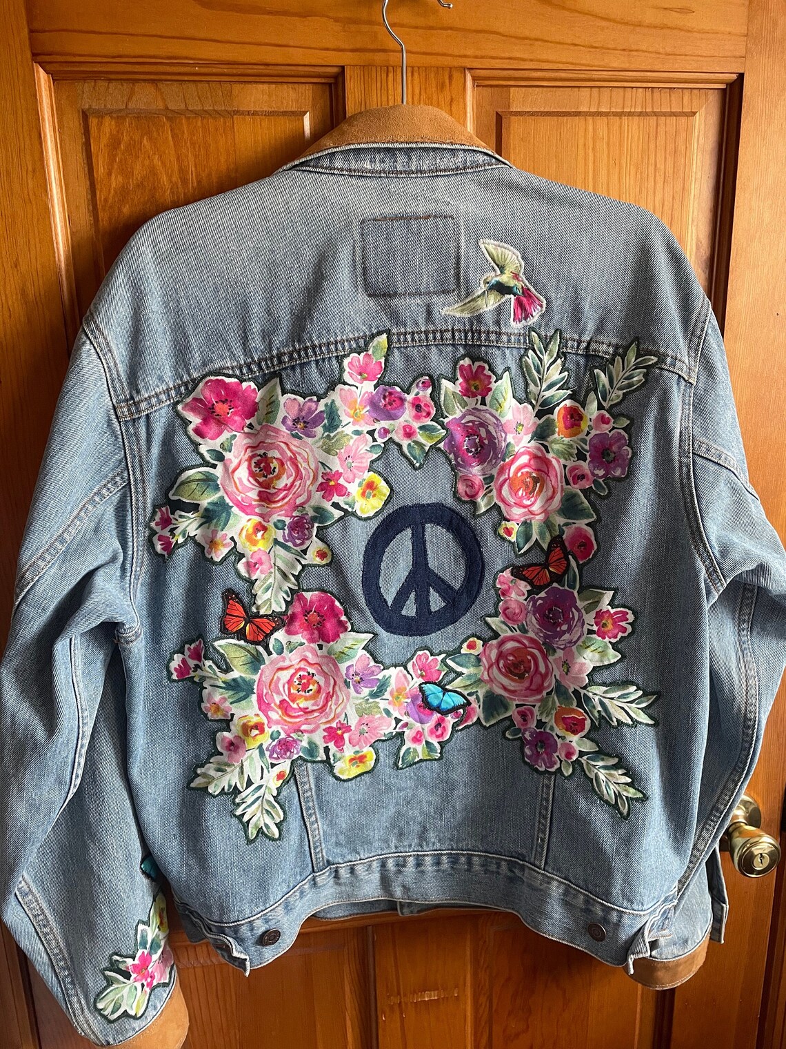 Peace Out Upcycled Jacket / Peace Sign Vintage Jacket With Floral ...