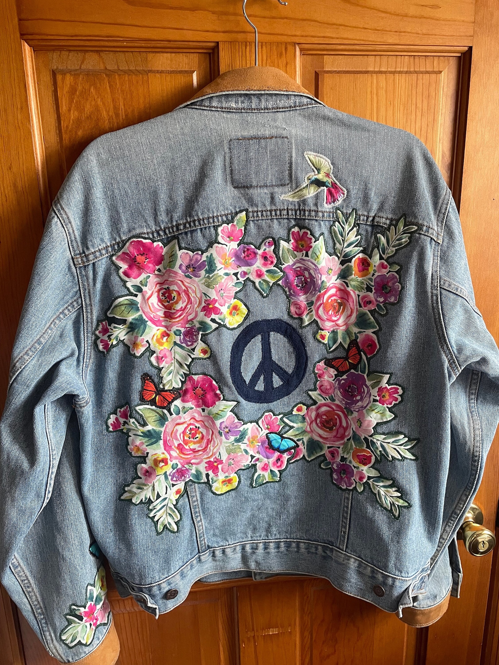 Peace Out Upcycled Jacket / Peace Sign Vintage Jacket With Floral ...