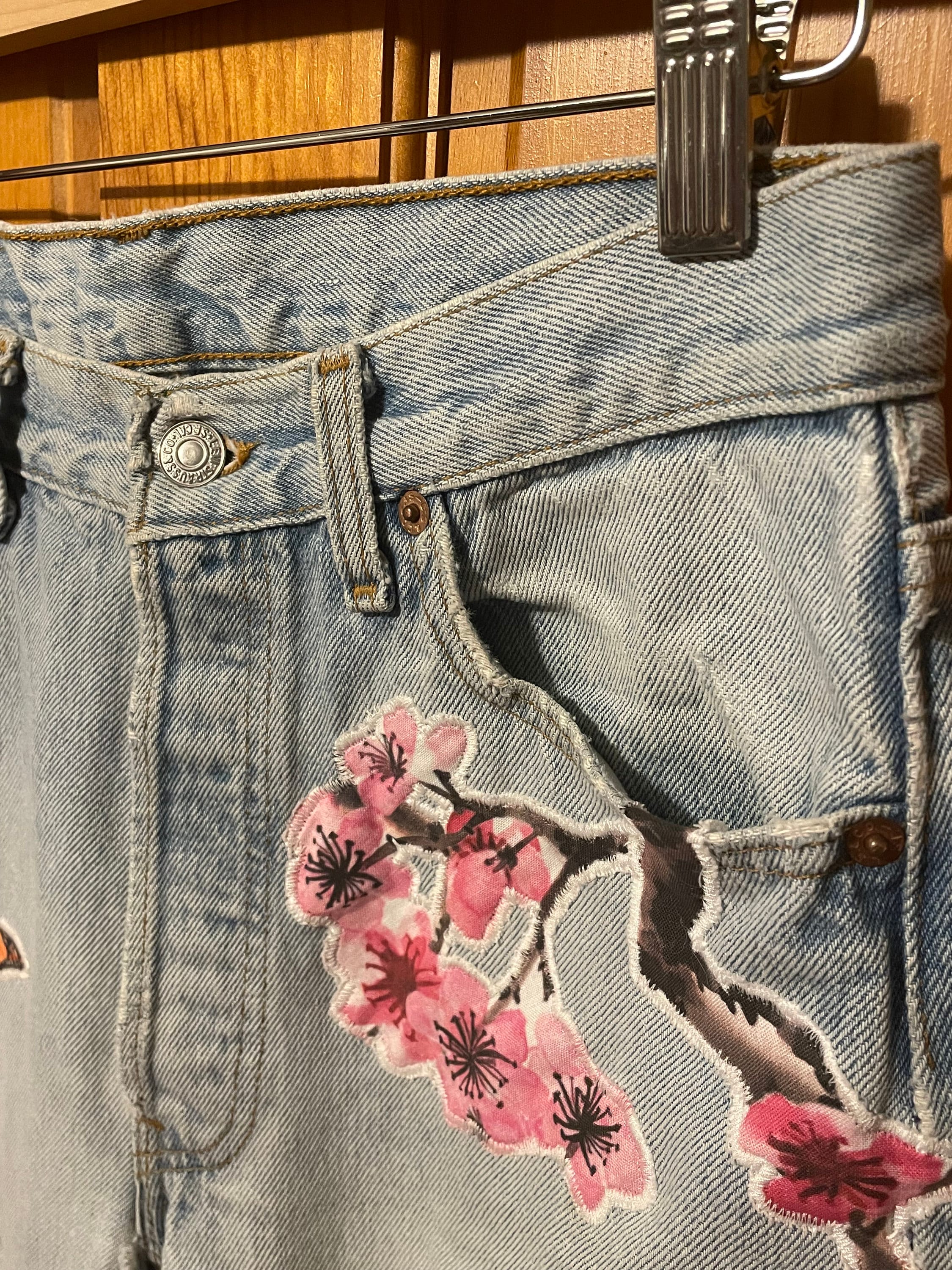 Made to Order Only/ Cherry Blossom Jeans / Monarch Butterfly Jeans / Upcycled Denim Jeans - Etsy