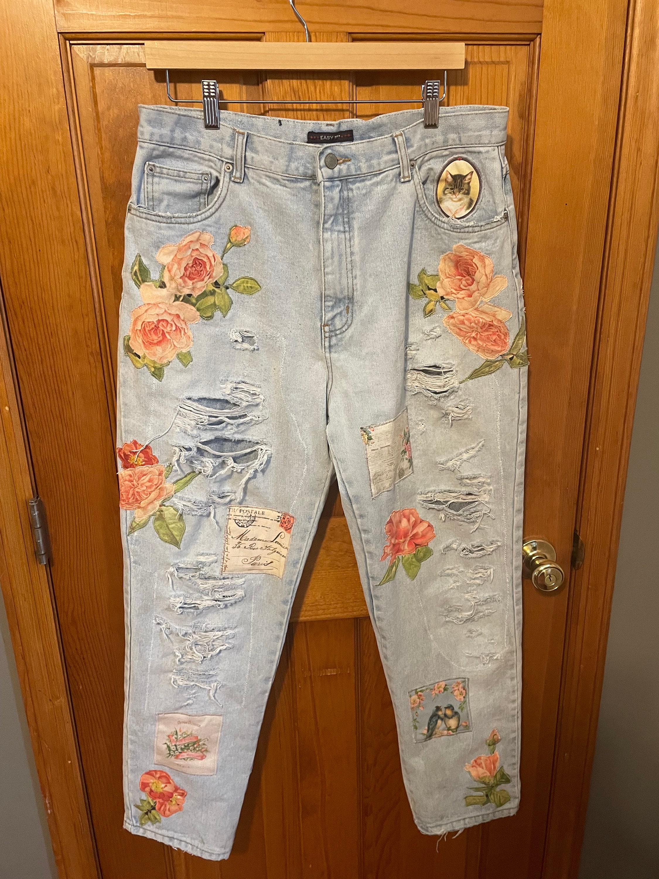 Distressed Patched Denim / Patched Jeans / Vintage Jeans With Patches ...