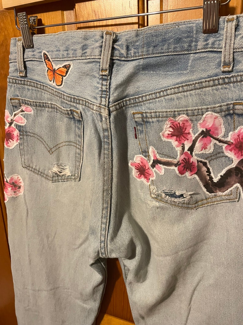 Made to Order Only/ Cherry Blossom Jeans / Monarch Butterfly Jeans ...