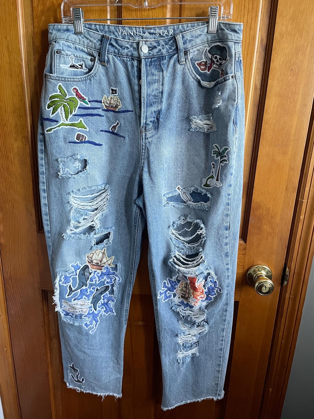 Sea Themed Upcycled Jeans - Etsy