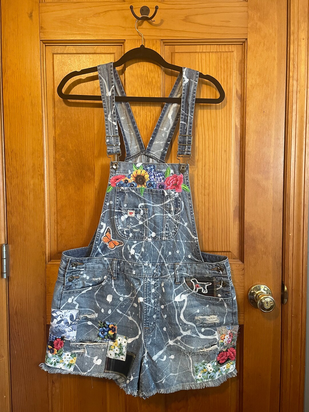 Upcycled Paint Splattered Patched Overalls / Painted Denim - Etsy