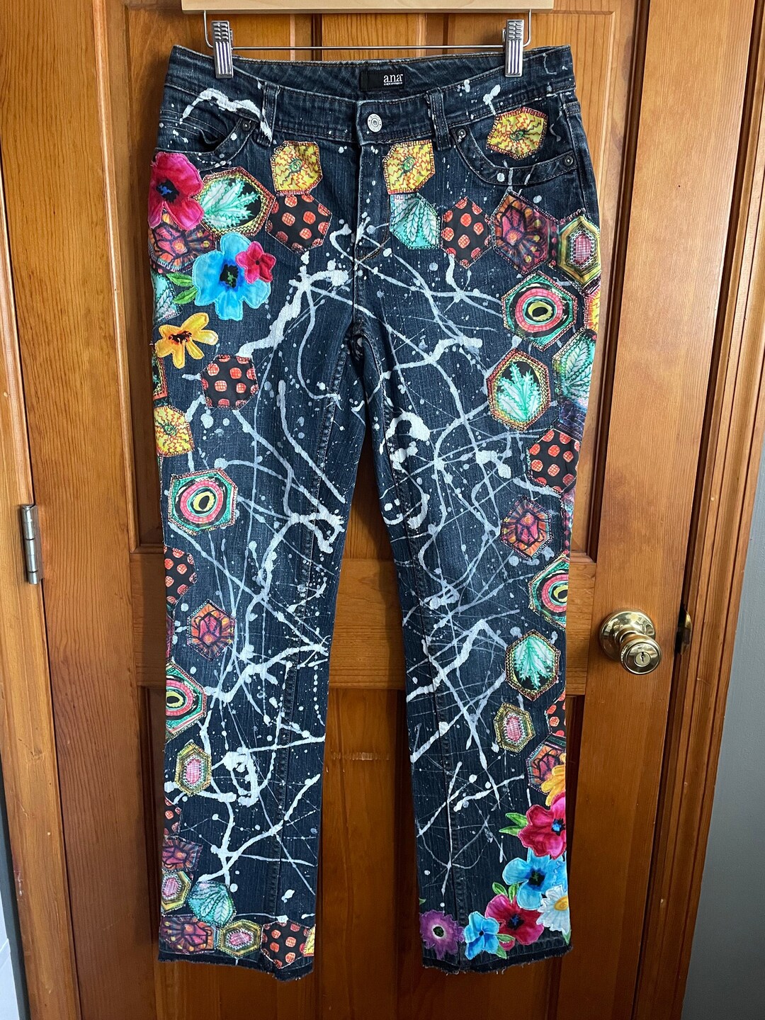 Patched and Paint Splattered Upcycled Denim / Ana Jeans / Handmade ...