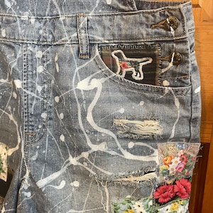 Upcycled Paint Splattered Patched Overalls / Painted Denim Overalls ...