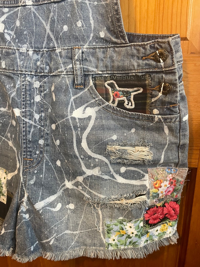 Upcycled Paint Splattered Patched Overalls / Painted Denim Overalls ...