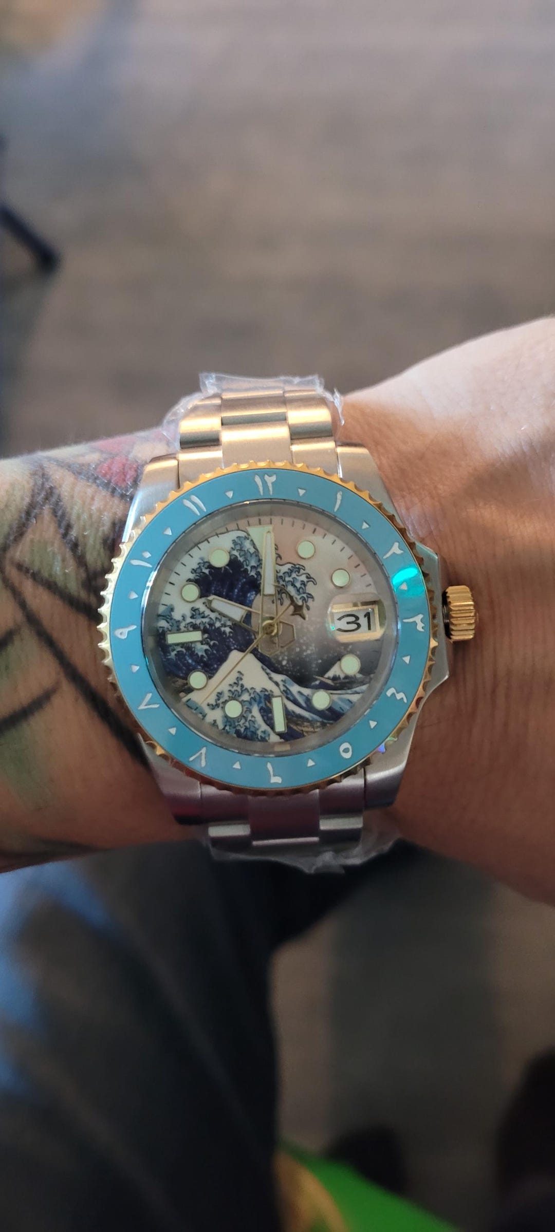 Custom Automatic Seiko NH35 Kanagawa Japanese Wave Dial, Stainless ...