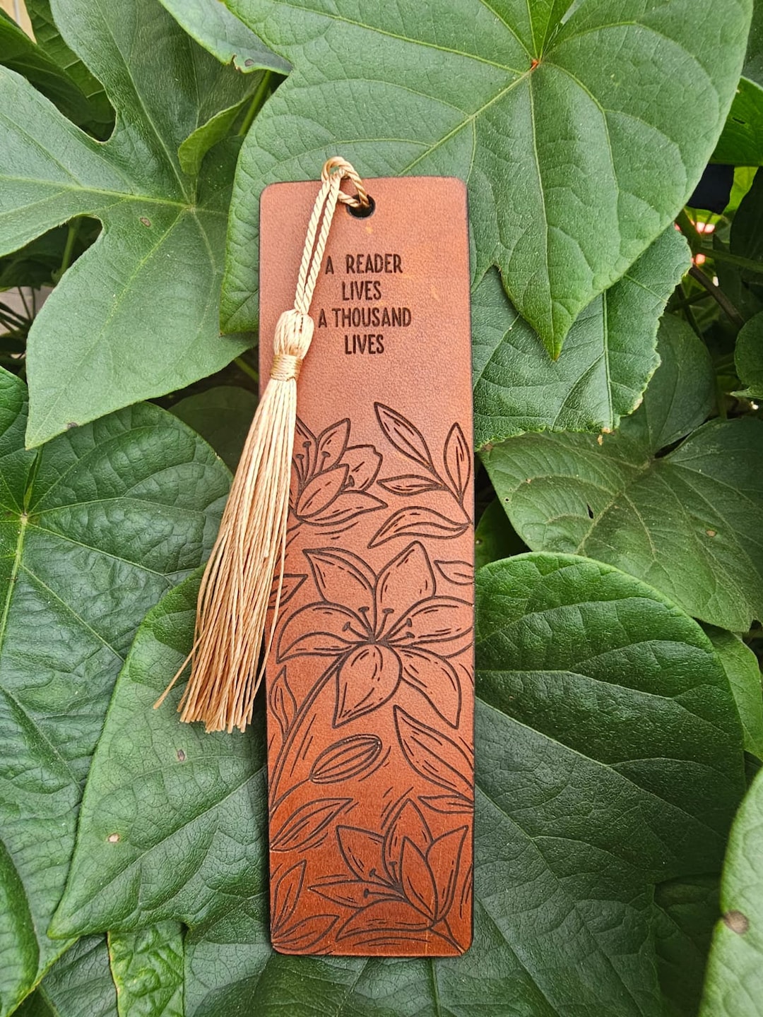 A Reader Lives a Thousand Lives - Leather Bookmark - Etsy