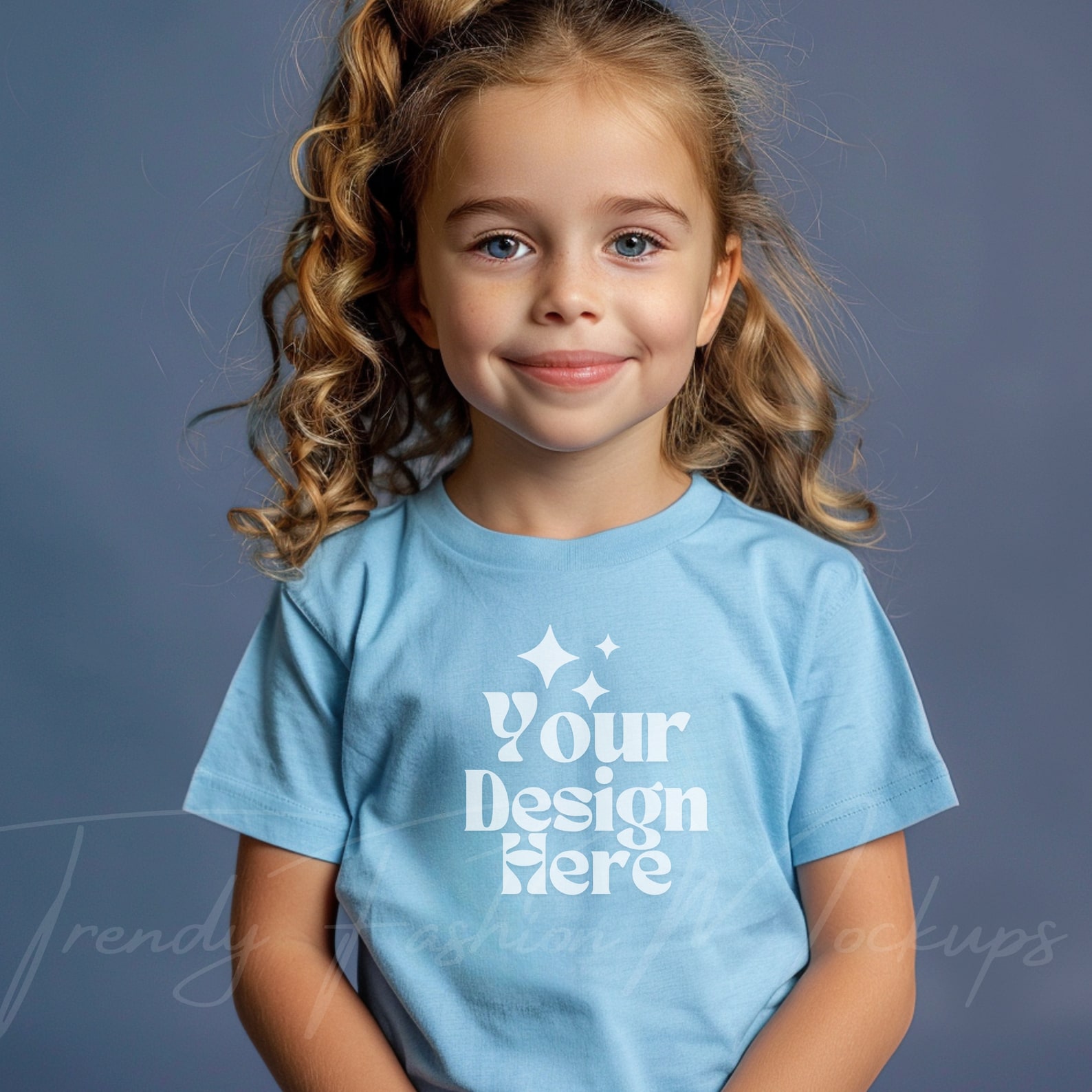 Gildan 5000B Blue Mockup, Baby Tee Blue Kids Shirt Mockup, Y2k Crop Top ...