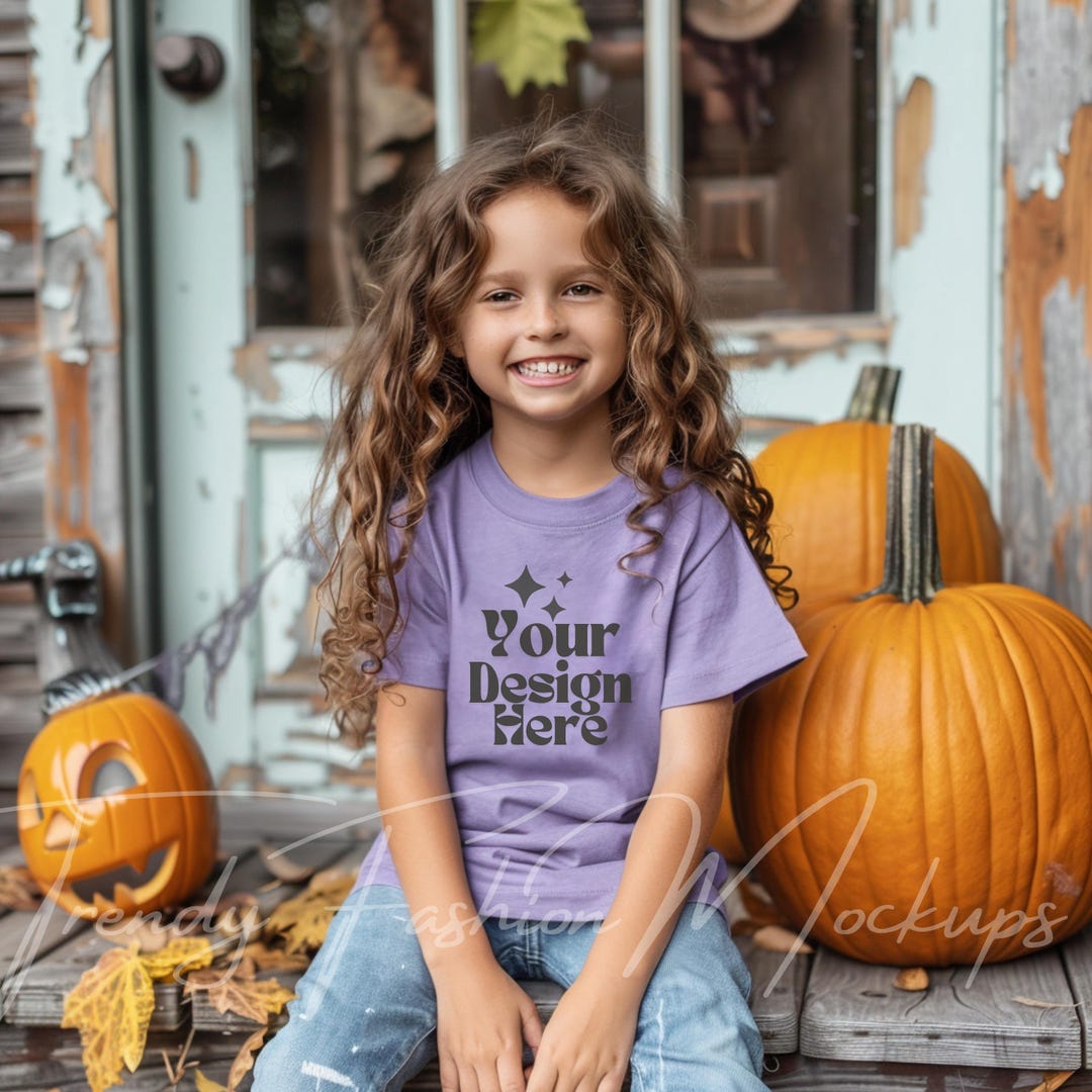 Gildan 5000B Violet Kids Shirt Mockup: Halloween Fall Tee (digital ...