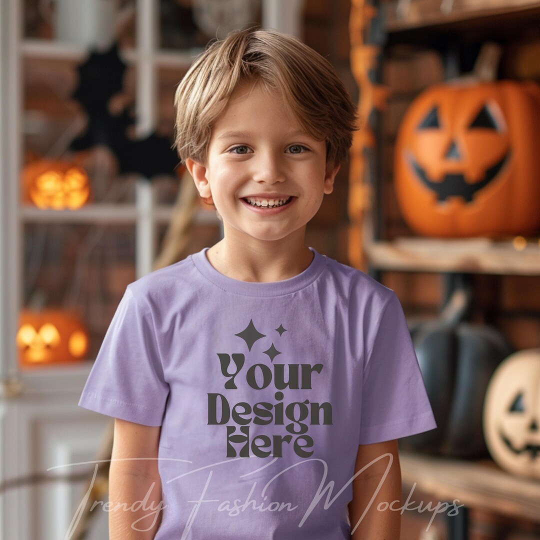 Gildan 5000B Violet Kids Shirt Mockup: Halloween, Fall (digital ...