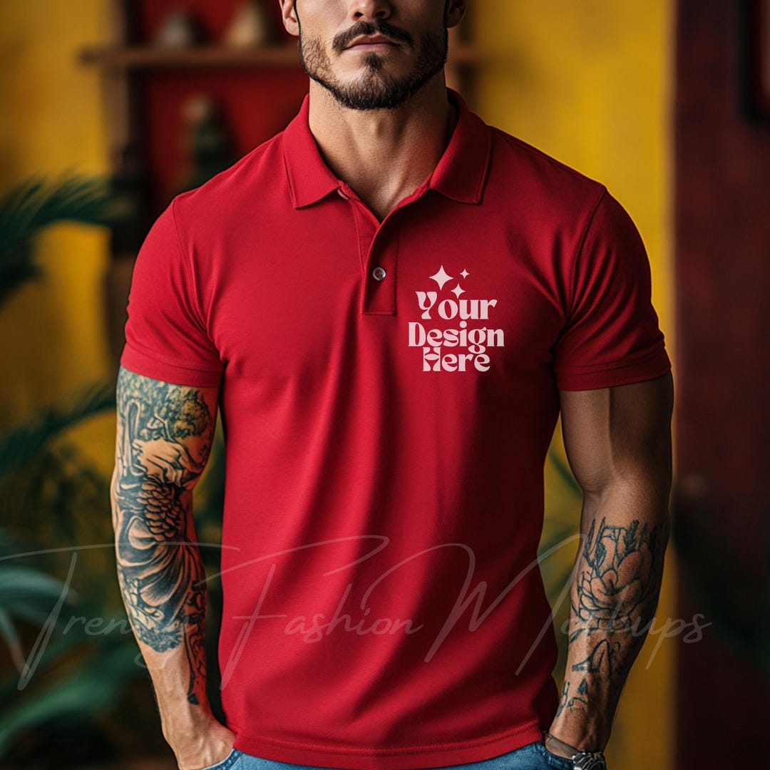 Red Polo Shirt Mockup: Men's Fashion Model (digital Download) - Etsy