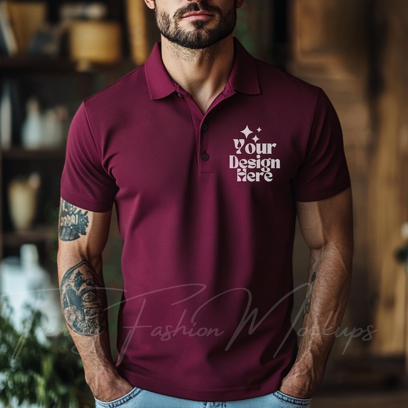 Maroon Polo Shirt Mockup: Men's Fashion Model (digital Download) - Etsy