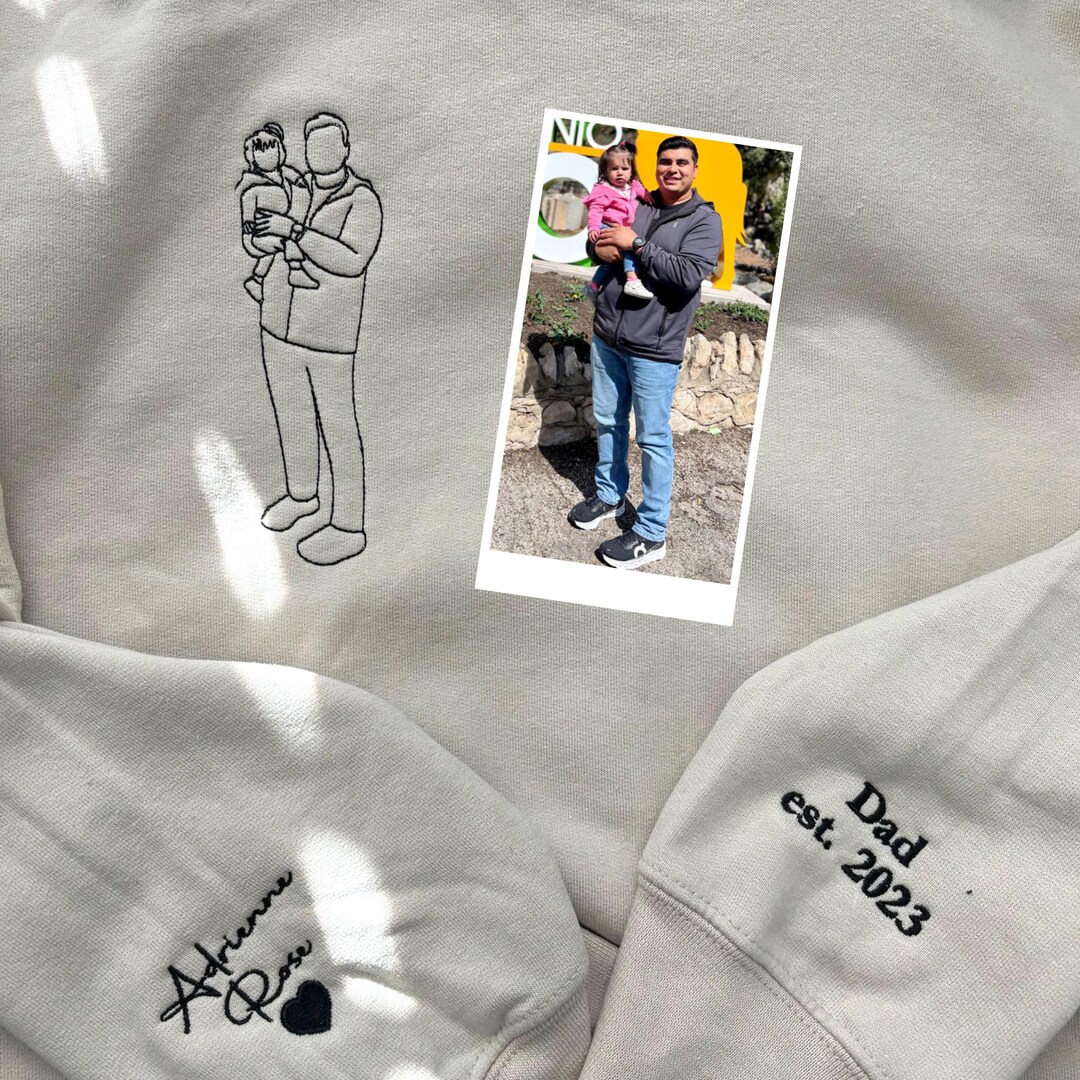Dad Sweatshirt, Custom Embroidered Portrait Hoodie With Kids Names ...