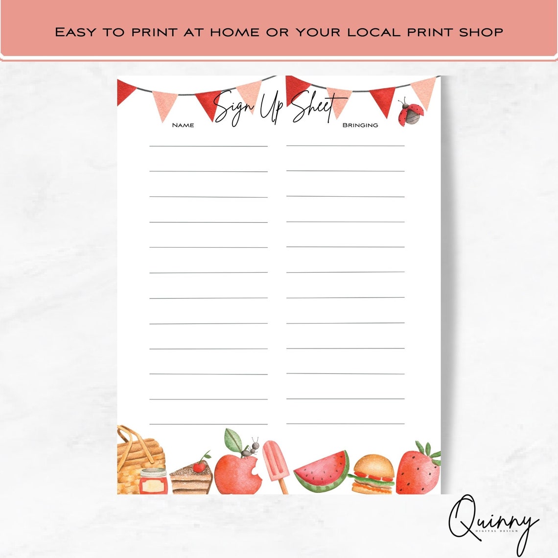 Potluck Sign up Sheet, Food Sign up Sheet, Volunteer Sign up Sheet - Etsy