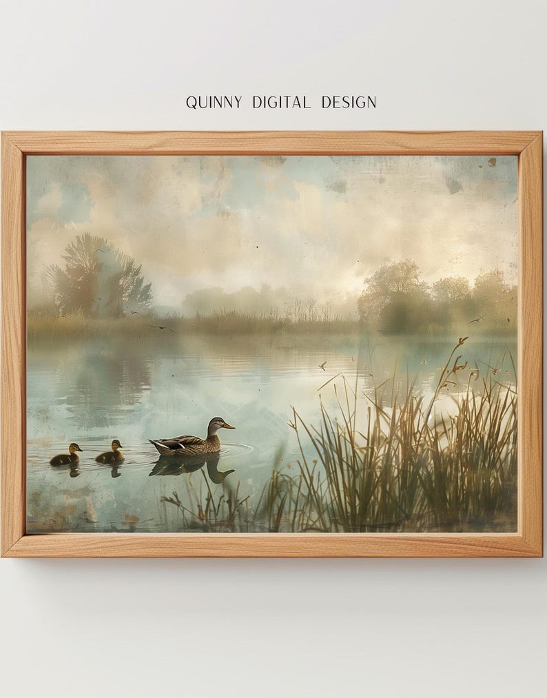 Vintage Duck Pond Painting, Farmhouse Wetland Art (digital Download) - Etsy