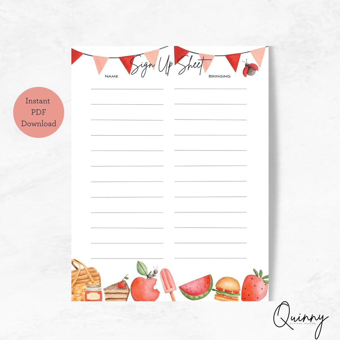 Potluck Sign up Sheet, Food Sign up Sheet, Volunteer Sign up Sheet - Etsy