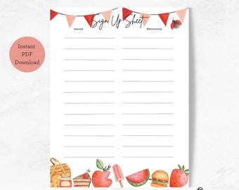 BBQ Sign up Sheet PDF | Cookout Snack Volunteer Sign up | Potluck Sign ...