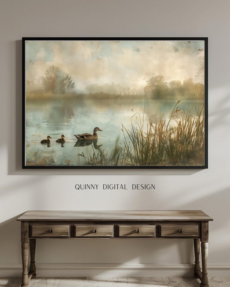 Vintage Duck Pond Painting, Farmhouse Wetland Art (digital Download) - Etsy
