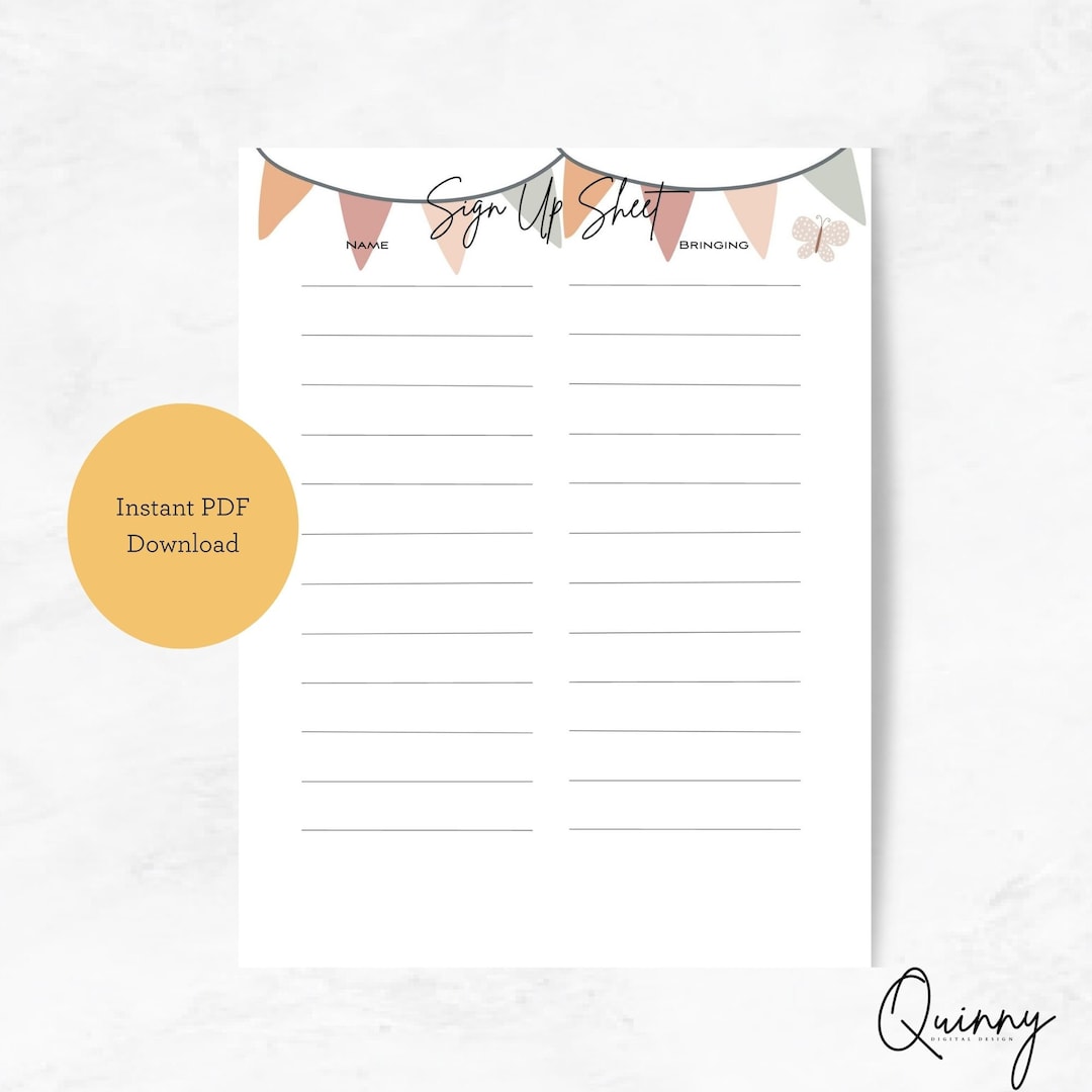 Class Party Sign Up Sheet